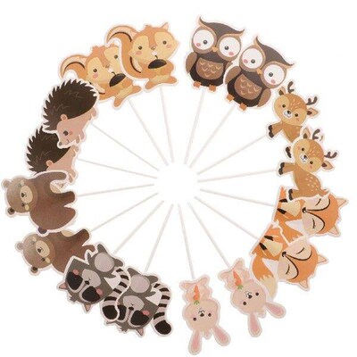 24 Pcs Animal Party Cake Topper Decorate Creative Toppers