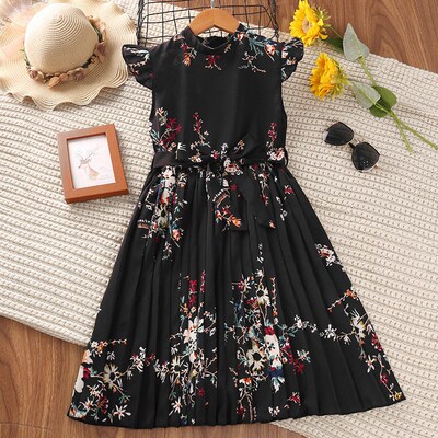 Kids Floral Print Dress for Girls 2023 New Summer Child O Ne