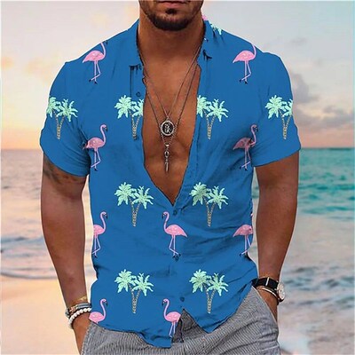 Summer Shirt For Men Hawaii Shirts Oversized Short-sleeved o