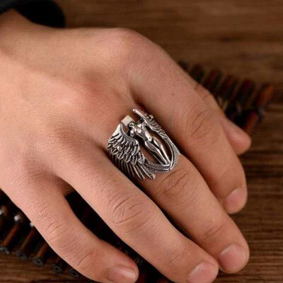 Mens retro ring Jesus cross angel wings hipster domineering