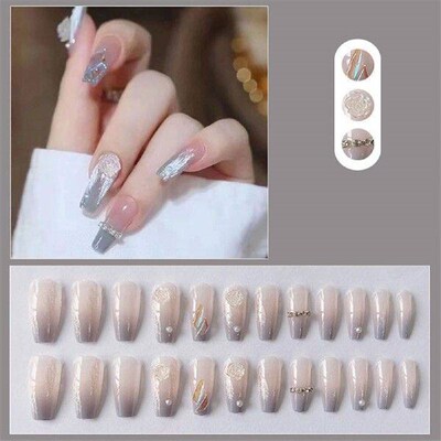 Gray & Blue Press on Nails Non-Toxic Odorless Not Hurt to