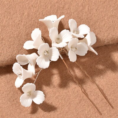 3D White Flower Hairpin U Shaped Hair Pins Clips Cute Floral