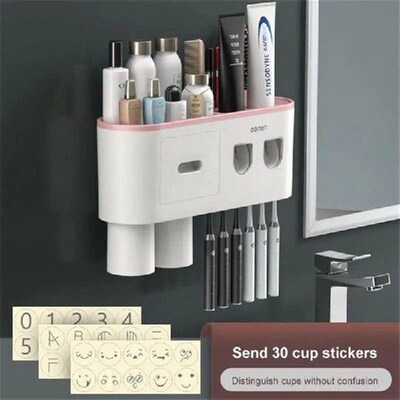 Magnetic Adsorption Toothbrush Holder 4Cups Waterproof