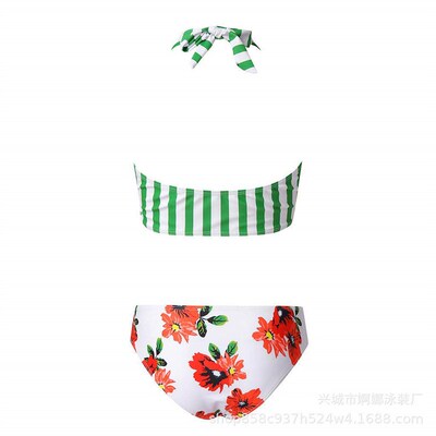 Swimsuit triangle bag striped printed split bikini swimsuit