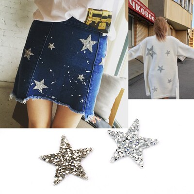 4/6/8cm Hotfix Jet Hematite Star Rhinestone Mixed Embroidere