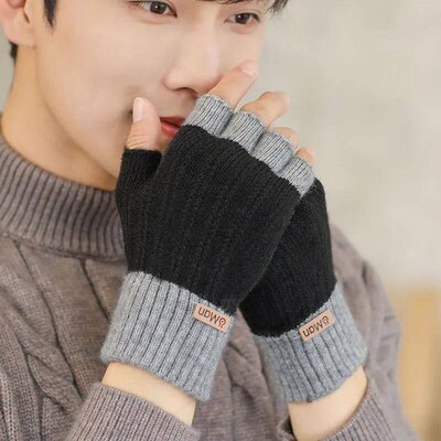 2Pairs Men Winter Fingerless Half Finger Knitted Gloves Offi