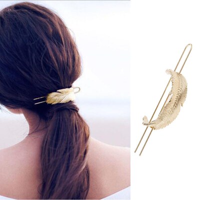 Hair s Feather Bun Cuff Leaf HairPin Set Women Unique Weddin