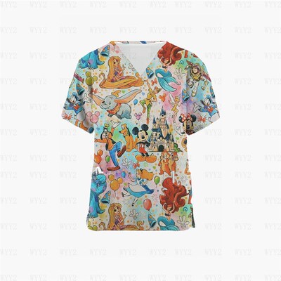 2023 Summer V Neck Pullover Nursing Scrub Tops Printing  Pri