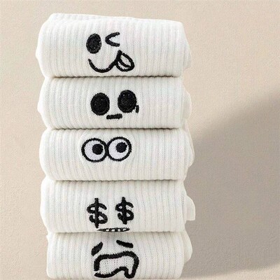 5/10/20 Pair Men White Cartoon Sock rendy Veratile Expreion