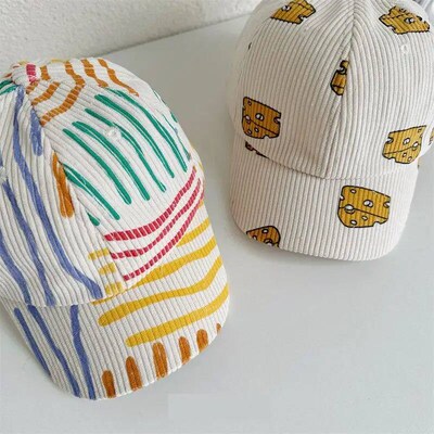 Spring Autumn Boy Children Corduroy Colorful Striped Basebal