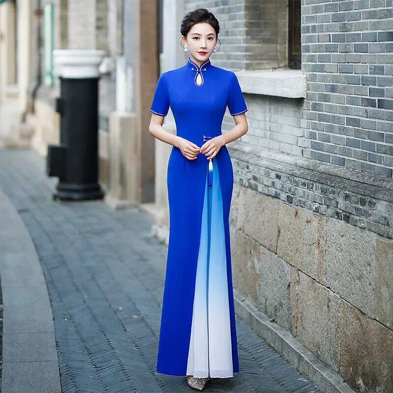 Black Plus Size 5XL Female Rayon Aodai Qipao Chinese Dress G