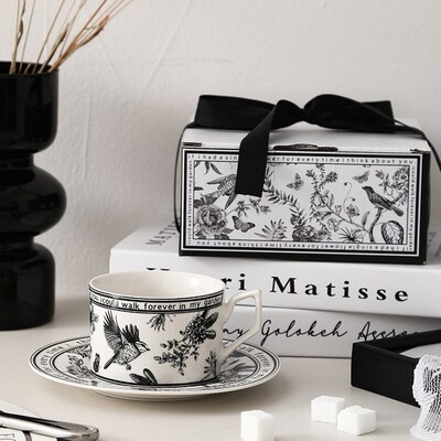 Ins Half Flower Style ffee Cup And Saucer High-looking Ceram