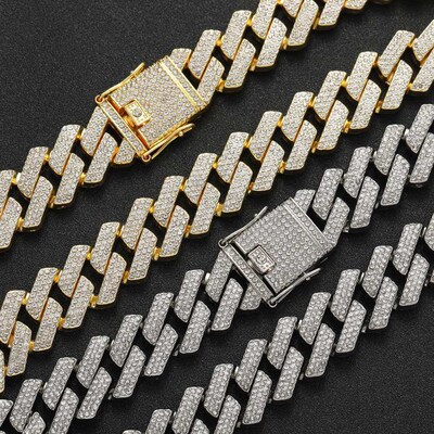 Hip-hop domineering Cuban chain 20mm three-row drill mens b