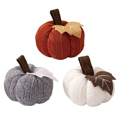 1-3PCS Autumn New Knit Mini Pumpkin with Maple Leaf Decorati