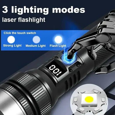 900000LM Powerful LED Flashlight Zoom Torch with Digital Dis