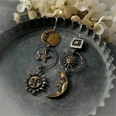 Creative Retro Asymmetrical Antique Copper Star and Moon Pen