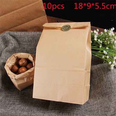 10pcs Brown Kraft Paper Bags Biscuits Packaging Wrapping Sup