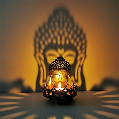 Retro Hollow Carved Tealight Candle Holder Buddha Ghee Lamp