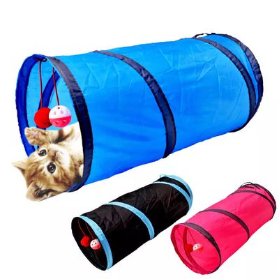 Cat Tunnel Toy Funny Pet 2 Holes Play Tubes Balls Collapsibl