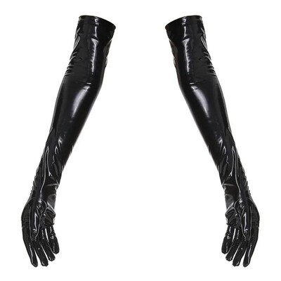 Women PU Leather Wetlook Shiny High Stockings Mittens Long L