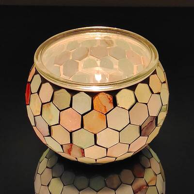 Romantic pure handmade Mosaic glass candle holder filled wit