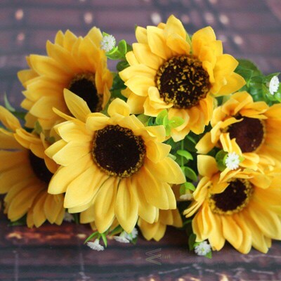 Cute 1 Bunch 7 Heads Sunflower Silk Artificial Flower Bouque