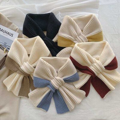 Warm Color blocked Knitted Cross Neck