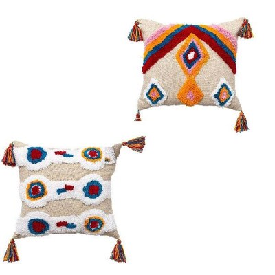 2x Boho Pillow Cover Throw Pillow Case Tassels Cotton Woven
