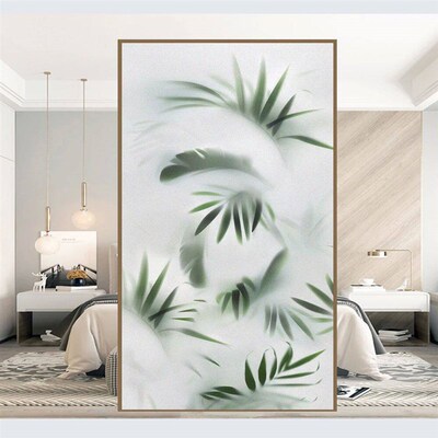 Frosted Foggy Green Leaves Window Film Privacy Heat Insulati