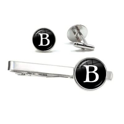 26 Alphabet Letters Print Personality Men Tie Clip & Cufflin