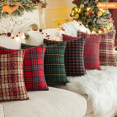 Christmas Pillow Covers 18x18in,Plaid Pillow Decorations