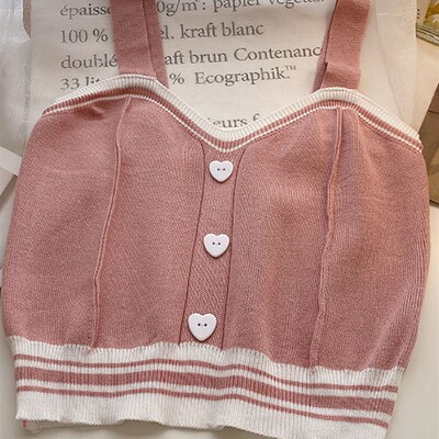 Heliar Women Cute ops With Buttons Knitted Crop ops Ladies C