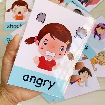 14pcs Montessori Baby Emotion Learning Card Cartoon English