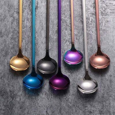 Rainbow Color Coffee Tea Stir Spoon Long Handle Ice Cream De