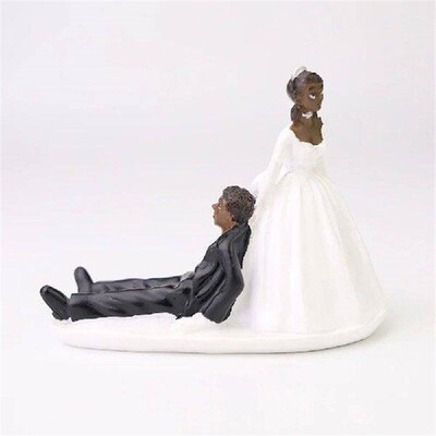 White Black Color Wedding Bride and Groom Cake Toppers The