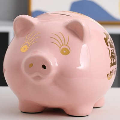 新款陶瓷金猪扑满存钱罐创意儿童储蓄罐卡通储钱罐大容量只进不出