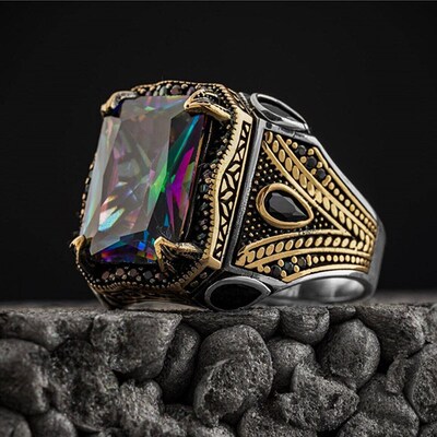 Retro Handmade Turkish Signet Rings For Men Ancient Silver
