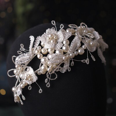Silver Color Pearl Crystal Hairband Tiara Headbands Bridal H