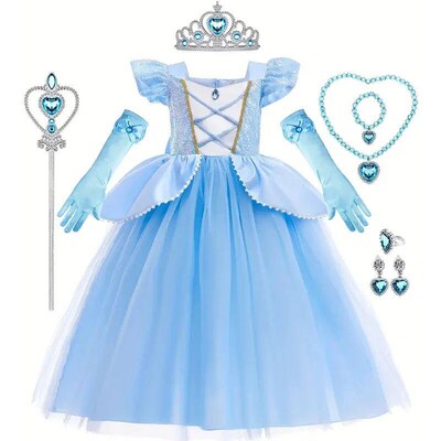 Cinderela Cosplay Costume Kids Clothes for Girls Sequins Pri