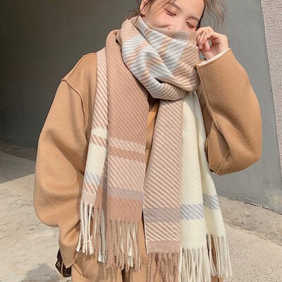 New 2023 Women Scarf Autumn Winter Vintage Preppy Style Plai