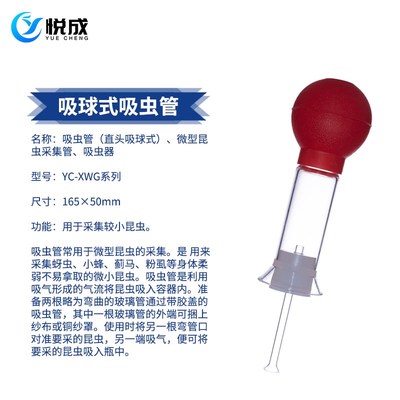 悦成 生物实验室玻璃吸虫管吸虫器微小型昆虫采集直头吸球式吸虫