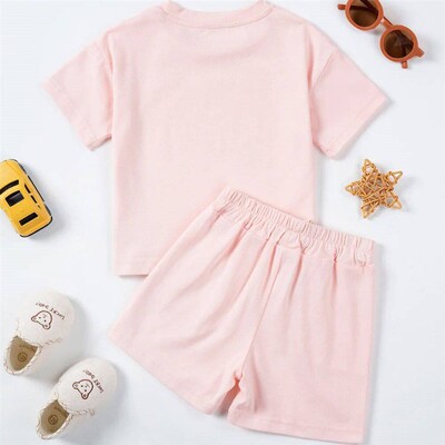 Summer Cotton Toddler 2pcs Boys Girls Printed Round Neck Top