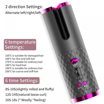 Automatic Wireless Hair Curler Cordless Rotating USB Recharg