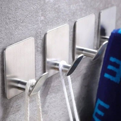 4Pcs Stainless Steel Bathroom Robe Hooks Adhesive Wall Hook