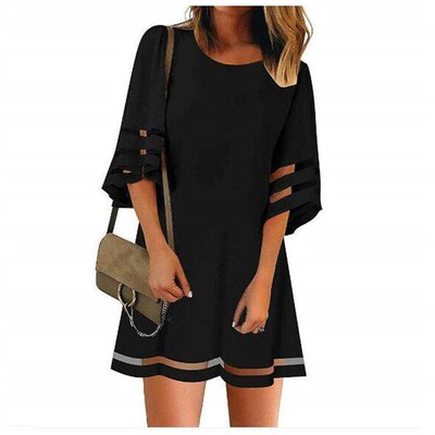 Womens mesh spliced flared sleeve skirt dress