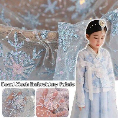 90x130cm Mesh Embroidery Snowflake Sequin Clothing Fabric