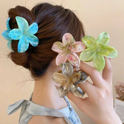 Red Flower Hair Clips for Women rendy Sweet Hair Claws Crab