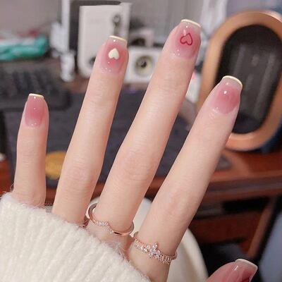 Explosive Style 24pcs False Nail Wearable Heart Sweet And Si
