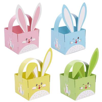 4/8Pcs Easter Bunny Ear Candy Boxes Cute Egg Paper Basket Co