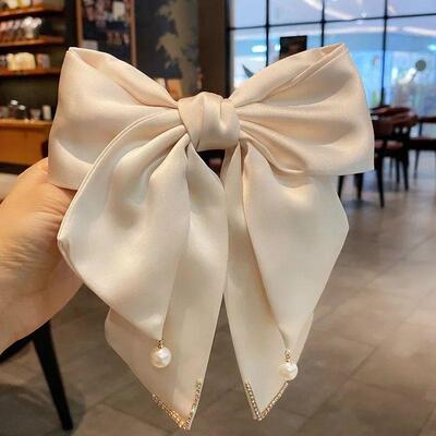 Koean Ribbon Pearl Bow Hair Clips for Women Accessories Rhin
